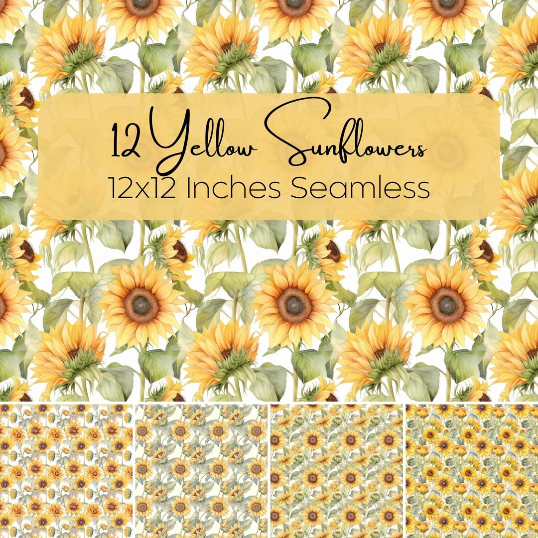 Watercolor Sunflowers Digital Paper Pack, Seamless Patterns for ...