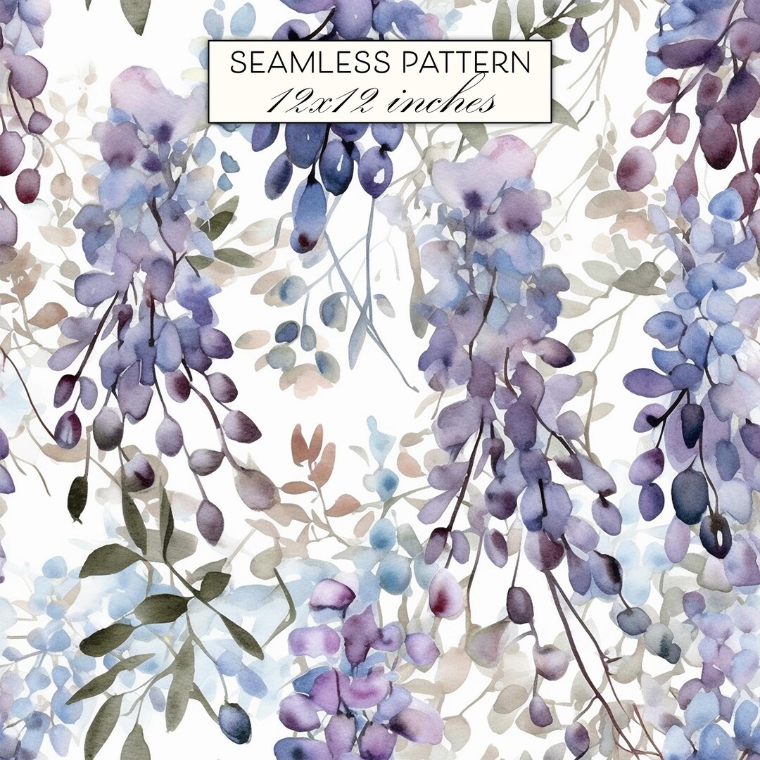 Wisteria Print Seamless Pattern, Watercolour Flowers, Repeat Pattern ...