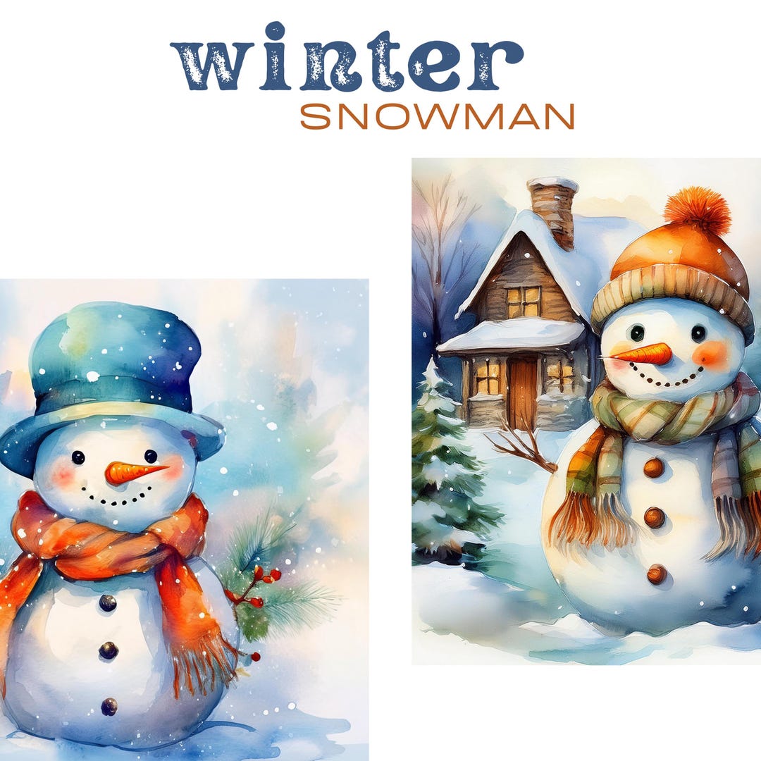 Snowman Printable Background, Watercolour Christmas Decor for Cards ...
