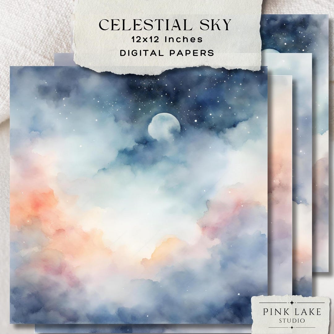 Celestial Sky Watercolor Texture, Digital Paper Pack (digital Download ...
