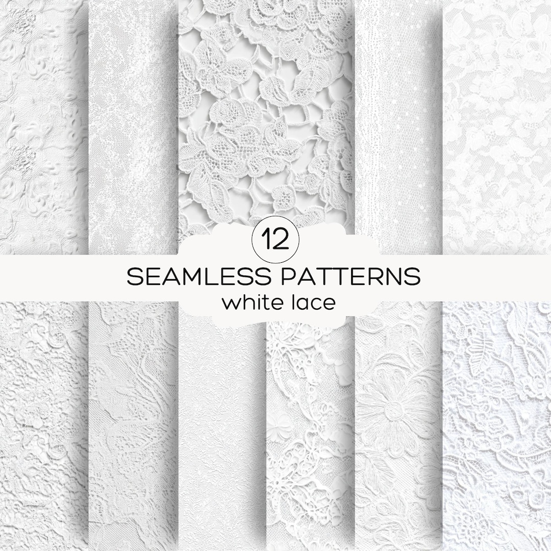 White Lace Digital Paper Pack, Seamless Bridal Patterns (12x12 ...