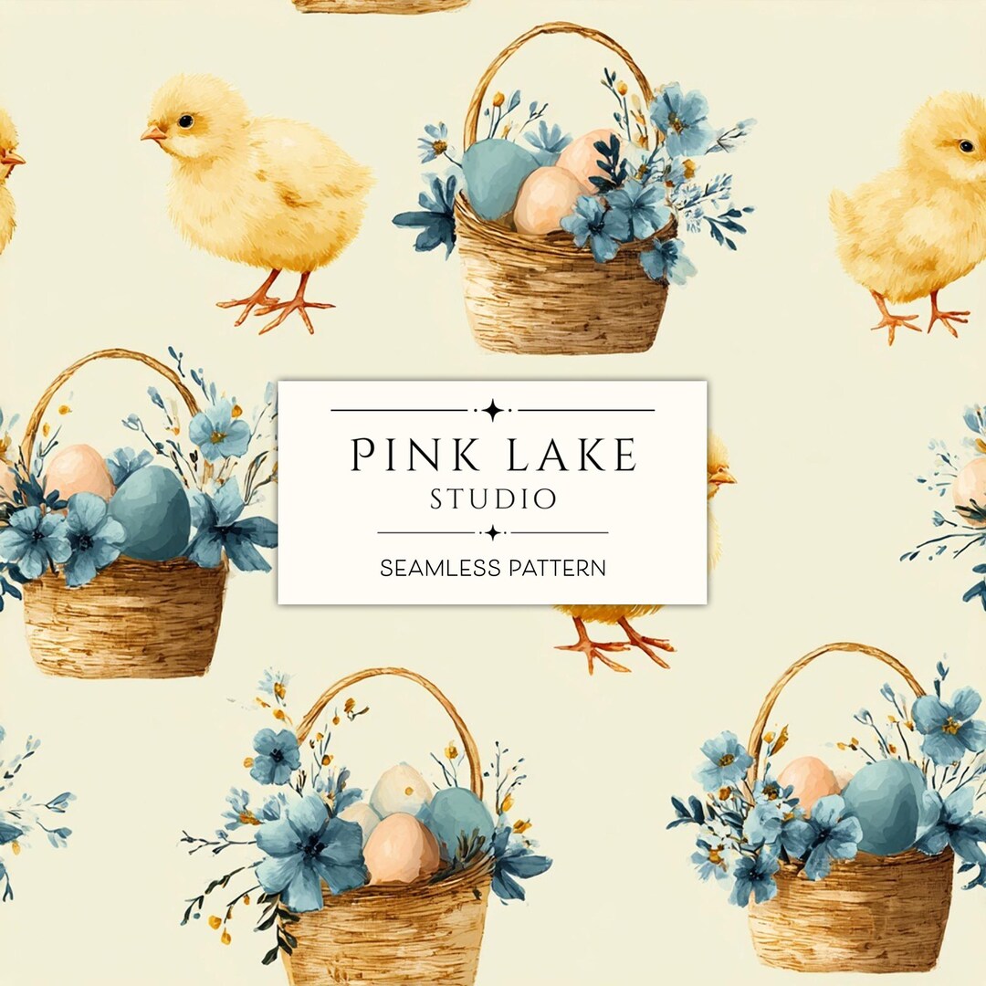 Vintage Chick Easter Basket Seamless Pattern, Pastel Floral Fabric ...