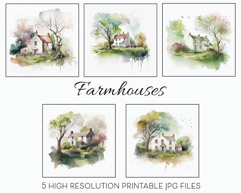 Farmhouse Wall Art Set of 5 Farmhouse Poster Watercolour - Etsy