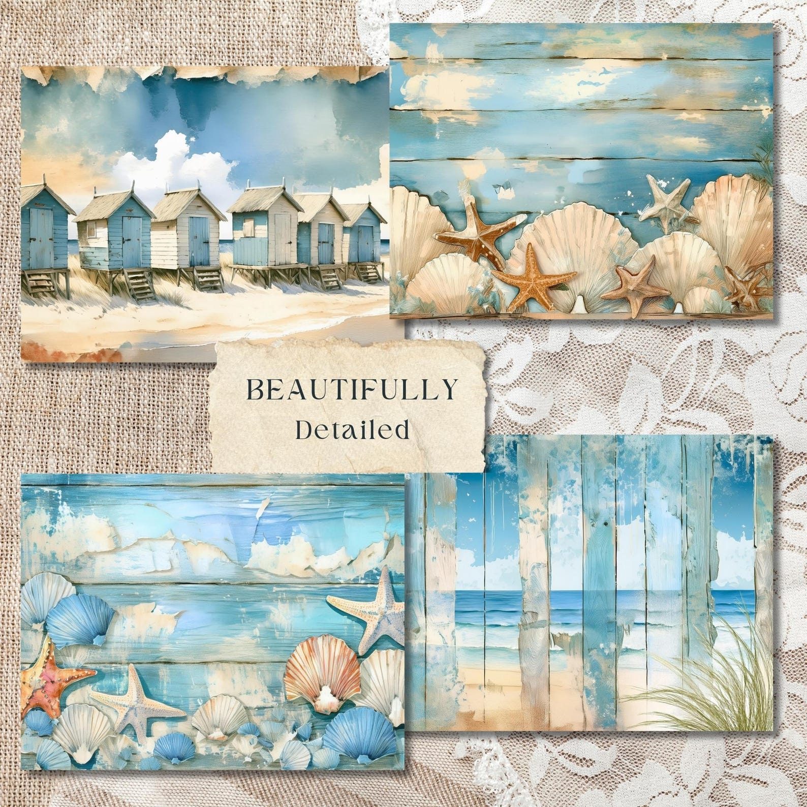 Coastal Beach Digital Paper, Nautical Scrapbook Pages (digital Download ...