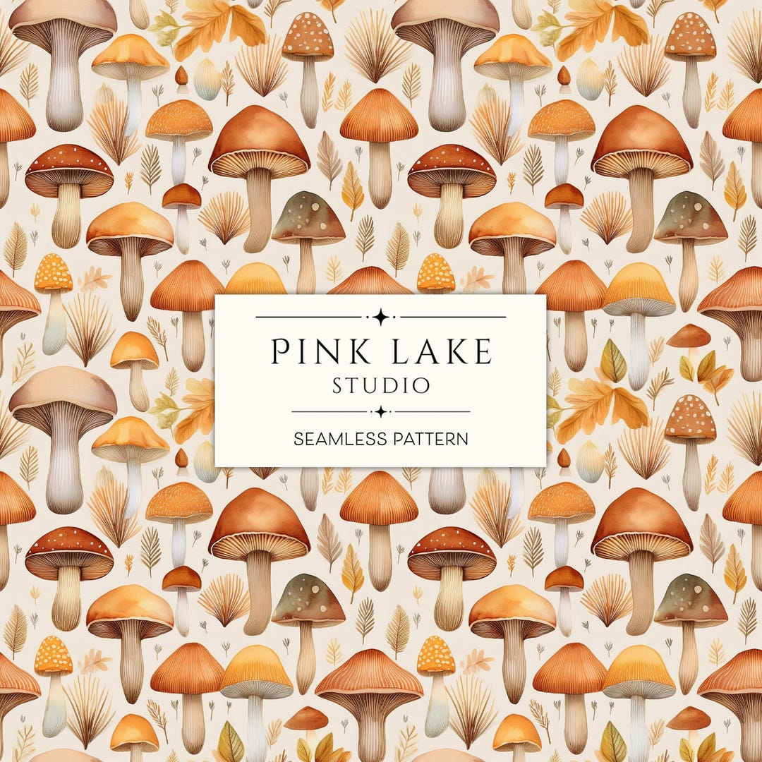 Seamless Mushroom Digital Paper, Autumn Forest Background for Junk ...