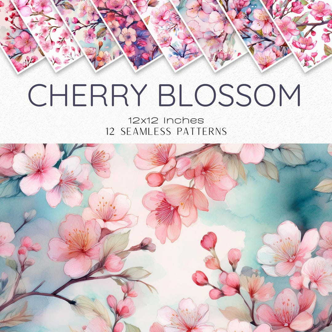 Watercolor Cherry Blossom Seamless Patterns, Floral Sakura Paper ...