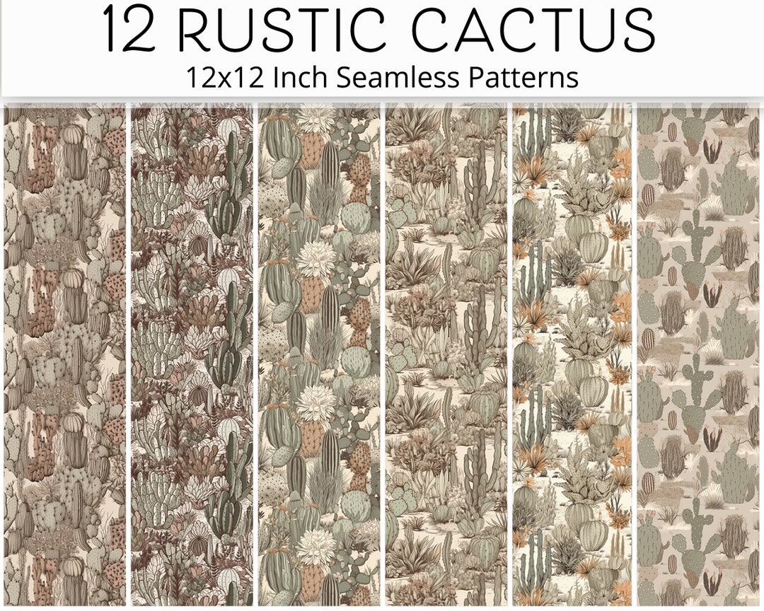Rustic Desert Cactus Digital Paper Pack, Seamless Patterns for ...