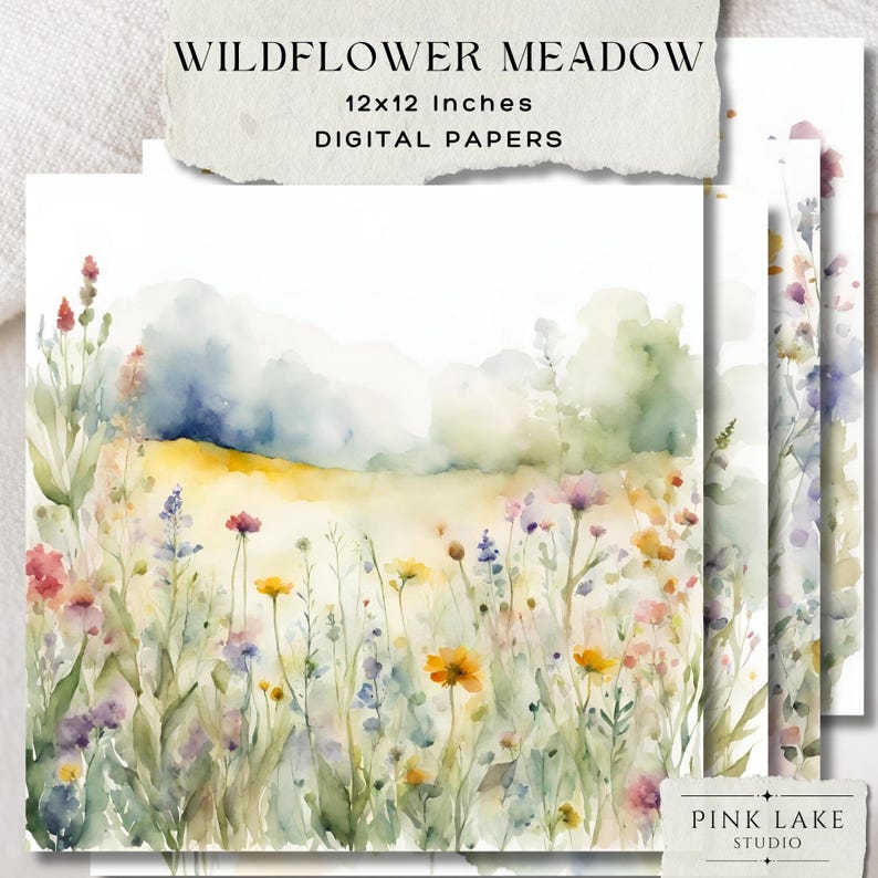 Wildflower Meadow Watercolour Prints, Botanical Digital Art Set ...