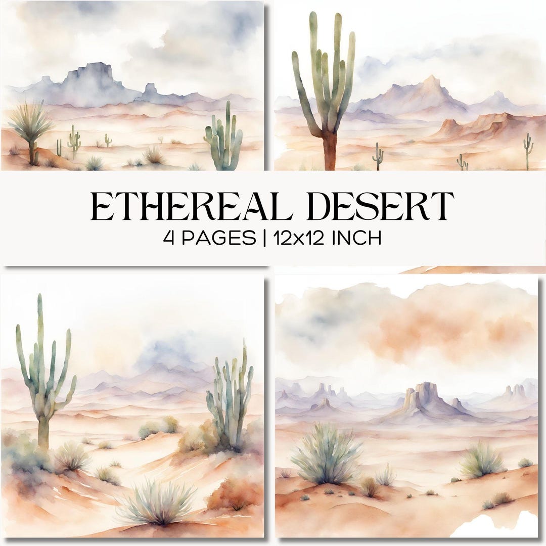 Watercolor Desert Digital Paper Set, Cactus Landscape Backgrounds ...
