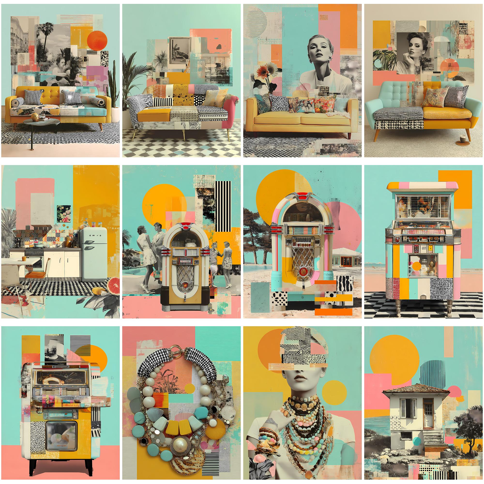 Retro Vibes Mixed Media Collage Paper, Vintage 1950s Junk Journal Pages ...