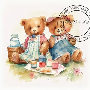Teddy Bear Picnic Clipart, Set of 5 Digital Prints, Playroom Room Decor ...