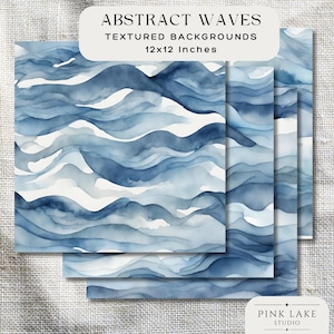 Abstract Waves Digital Paper, Blue and White Textures, Seamless ...