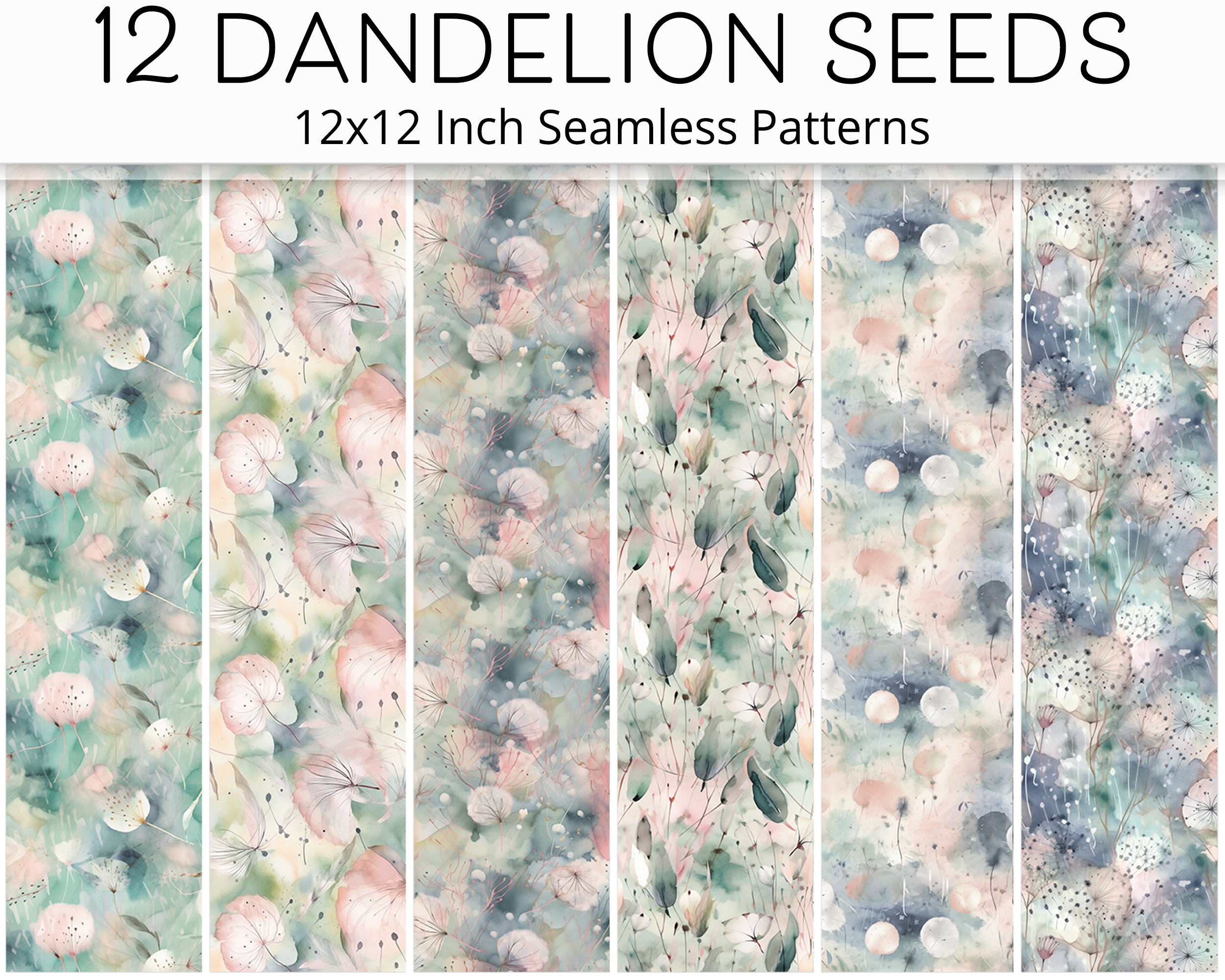 Watercolour Dandelion Seeds Digital Paper Pack, Seamless Pattern for ...
