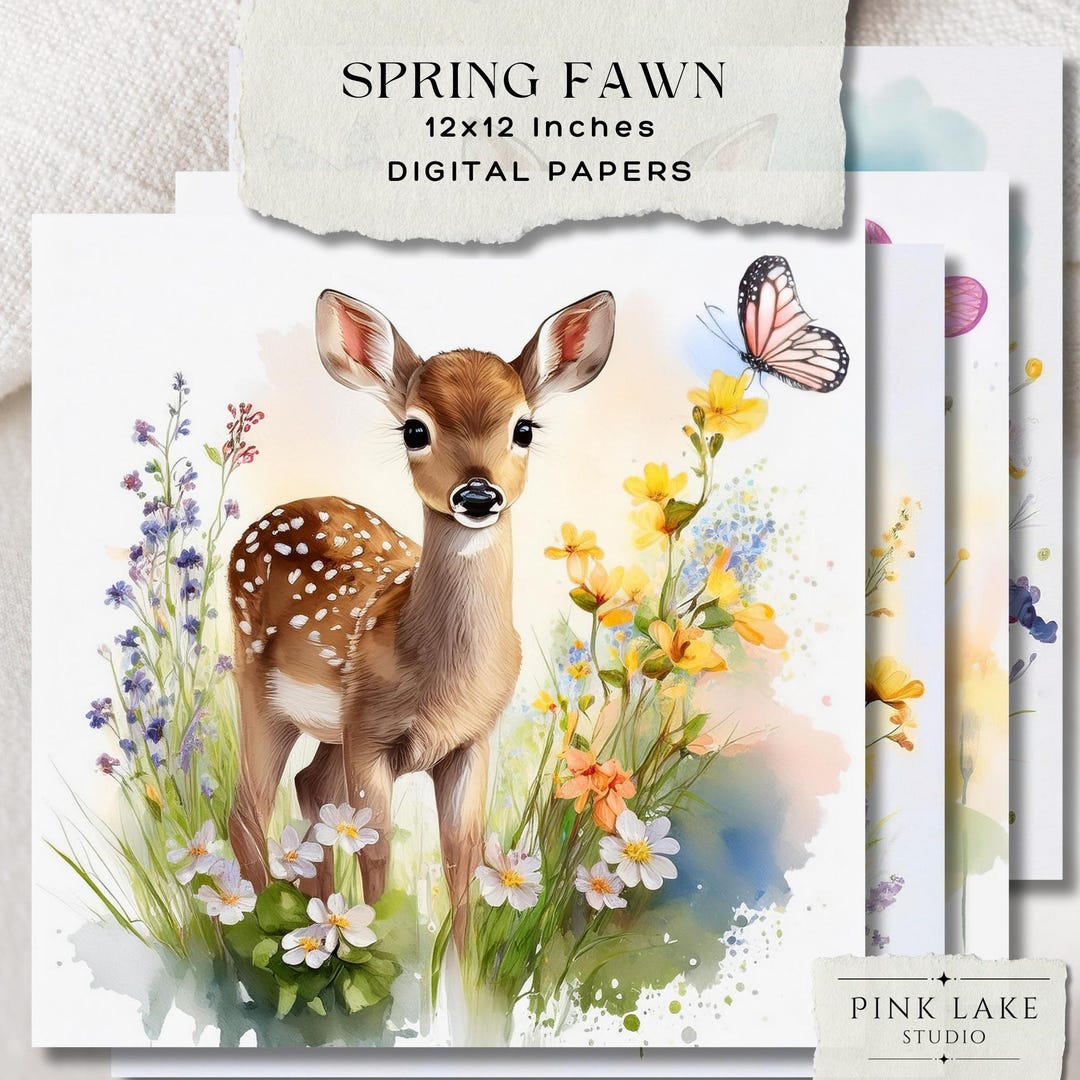 Spring Fawn Watercolor Clipart, Baby Deer Digital Print, Woodland ...