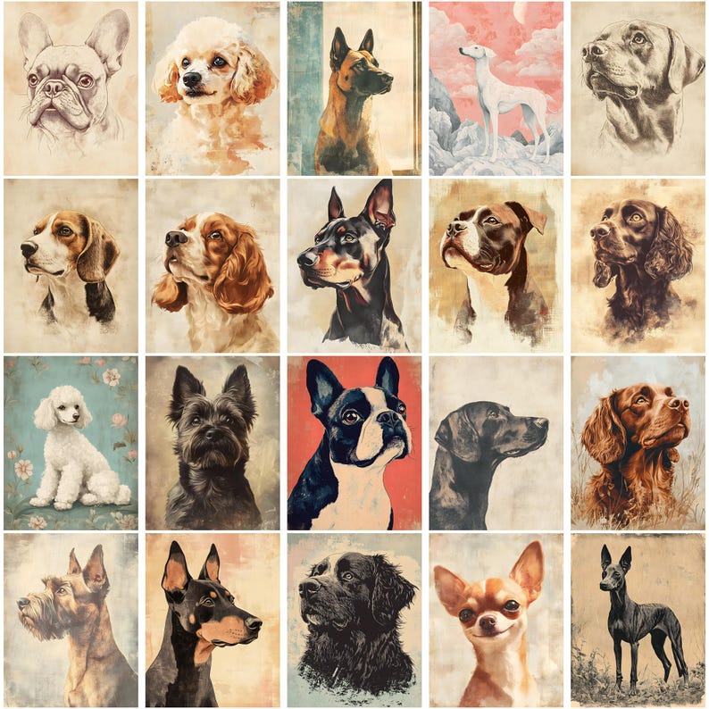 Vintage Dog Journal Pages, Printable Dog Breeds Paper Pack, Antique Dog ...