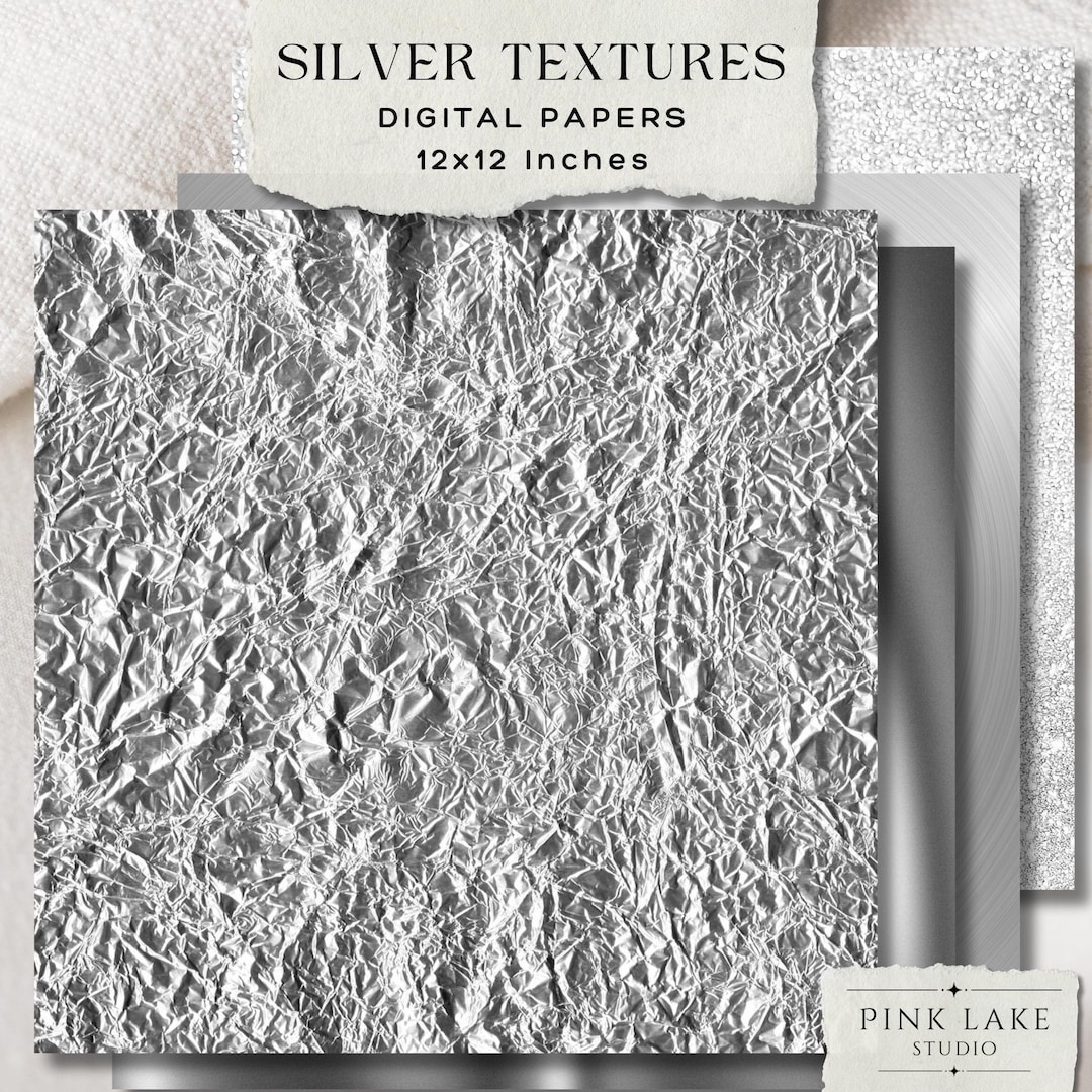 Silver Texture Digital Paper, Silver Foil, Brushed Metal, Silver ...