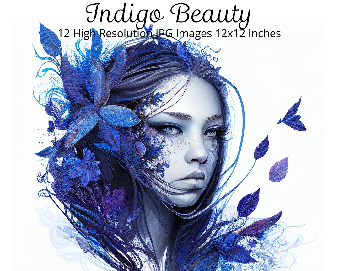 Indigo Beauty Fantasy Art Prints, Printable Blue Purple Watercolor ...