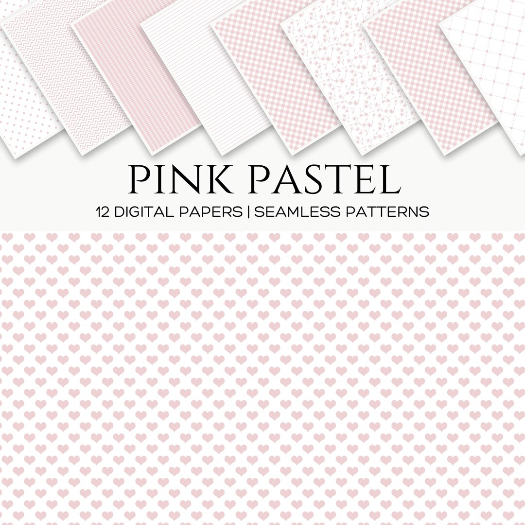 Pink Pastel Digital Paper Set – Gingham, Polka Dots, Hearts, Geometric ...