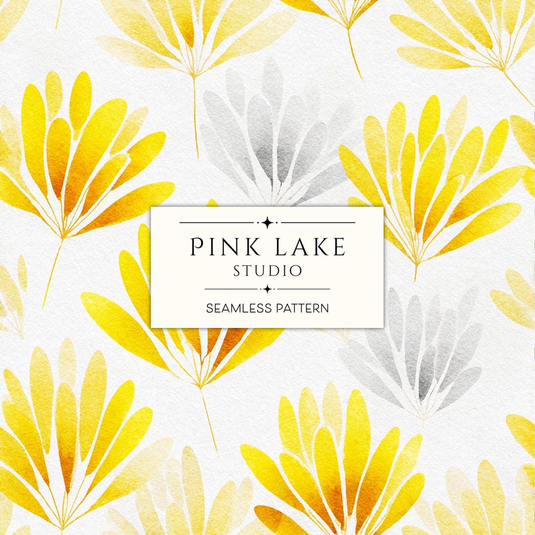 Golden Yellow Leaf Seamless Pattern, Watercolor Botanical Design ...