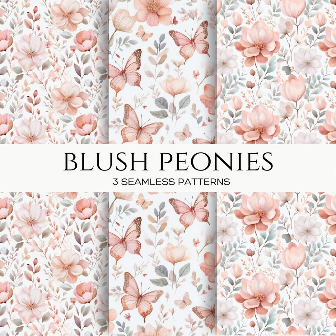 Blush Peonies Seamless Digital Paper, Soft Floral Patterns, Blush Pink ...