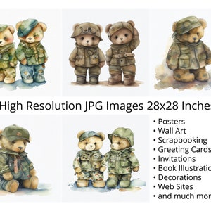 Military Teddy Bears Clipart, Teddies in Camouflage Clothing Wall Art ...