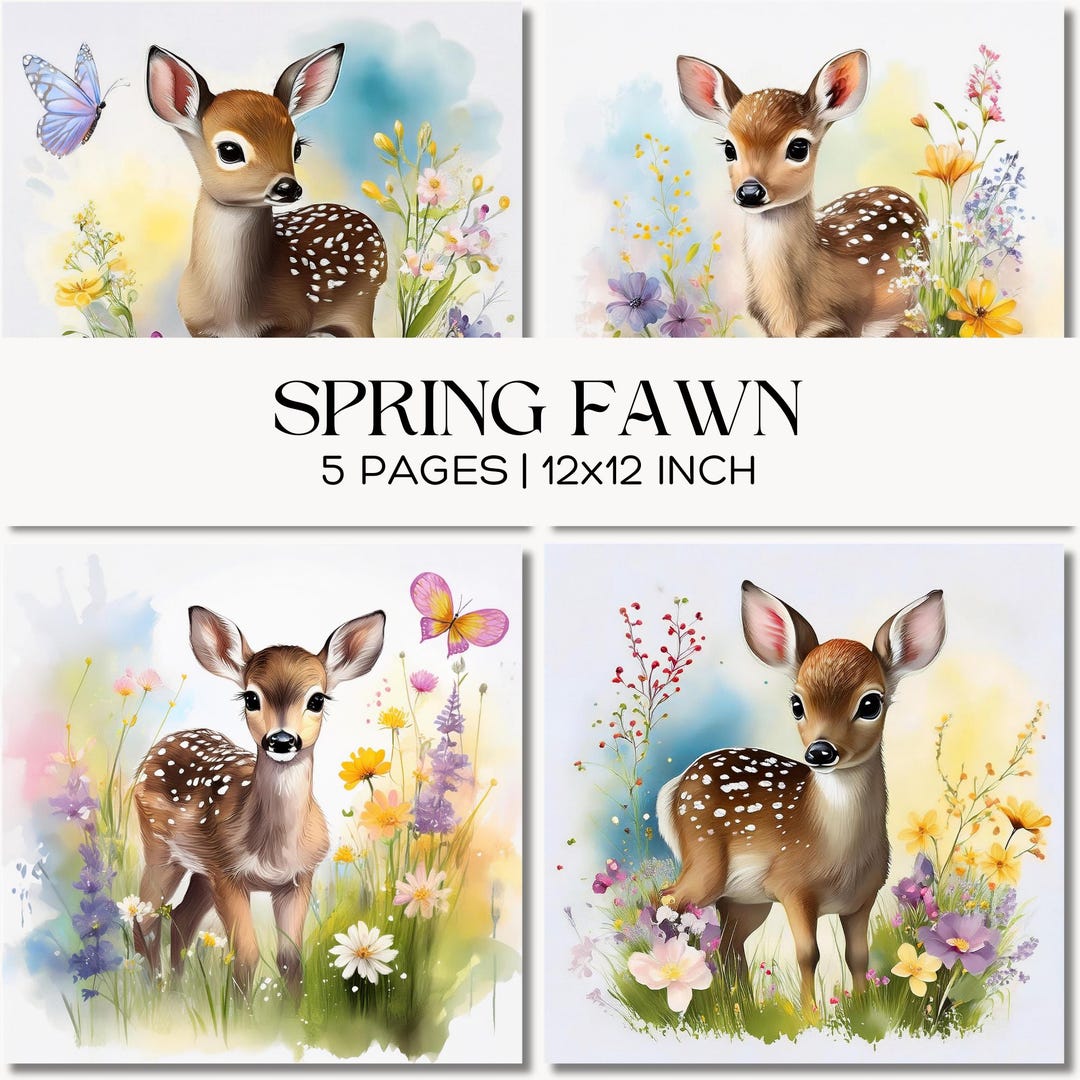 Fawn Clipart, Woodland Baby Deer Printable Art, Spring Animal Digital ...
