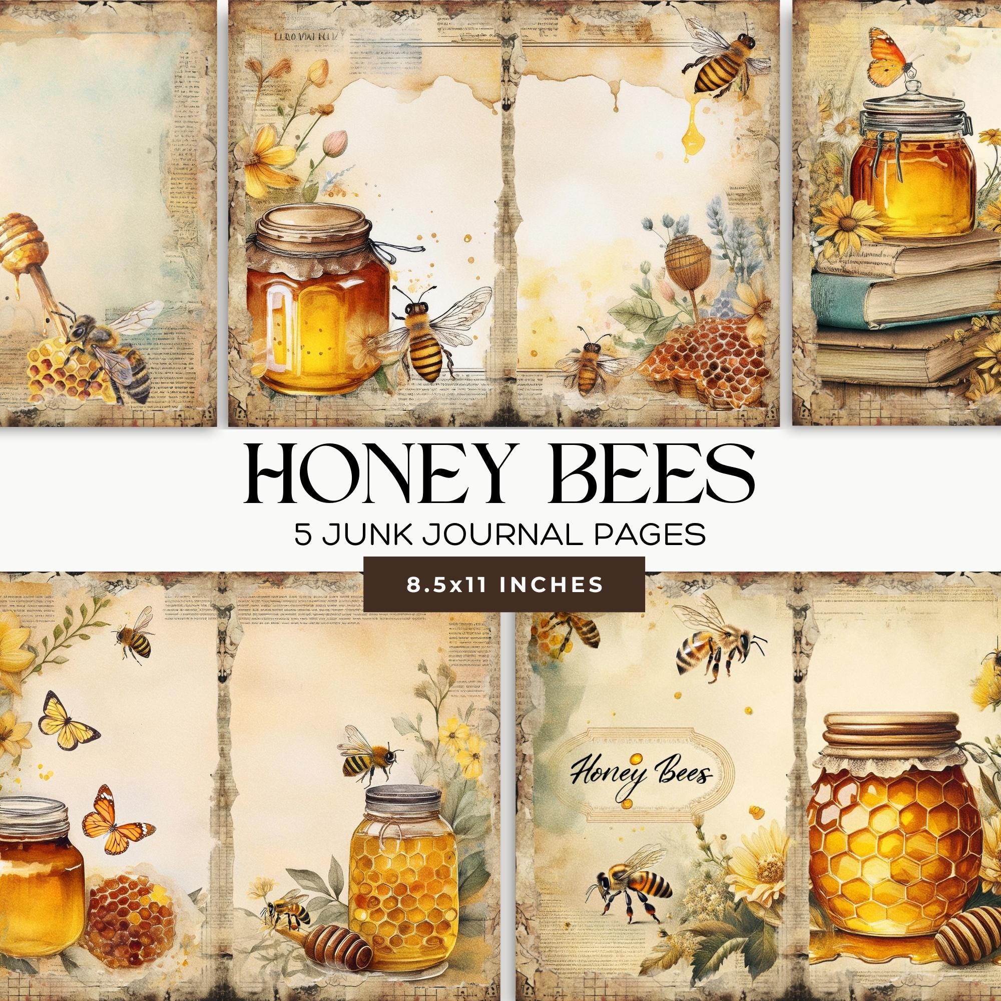 Honey Bees Vintage Junk Journal Pages, Printable Ephemera Kit ...