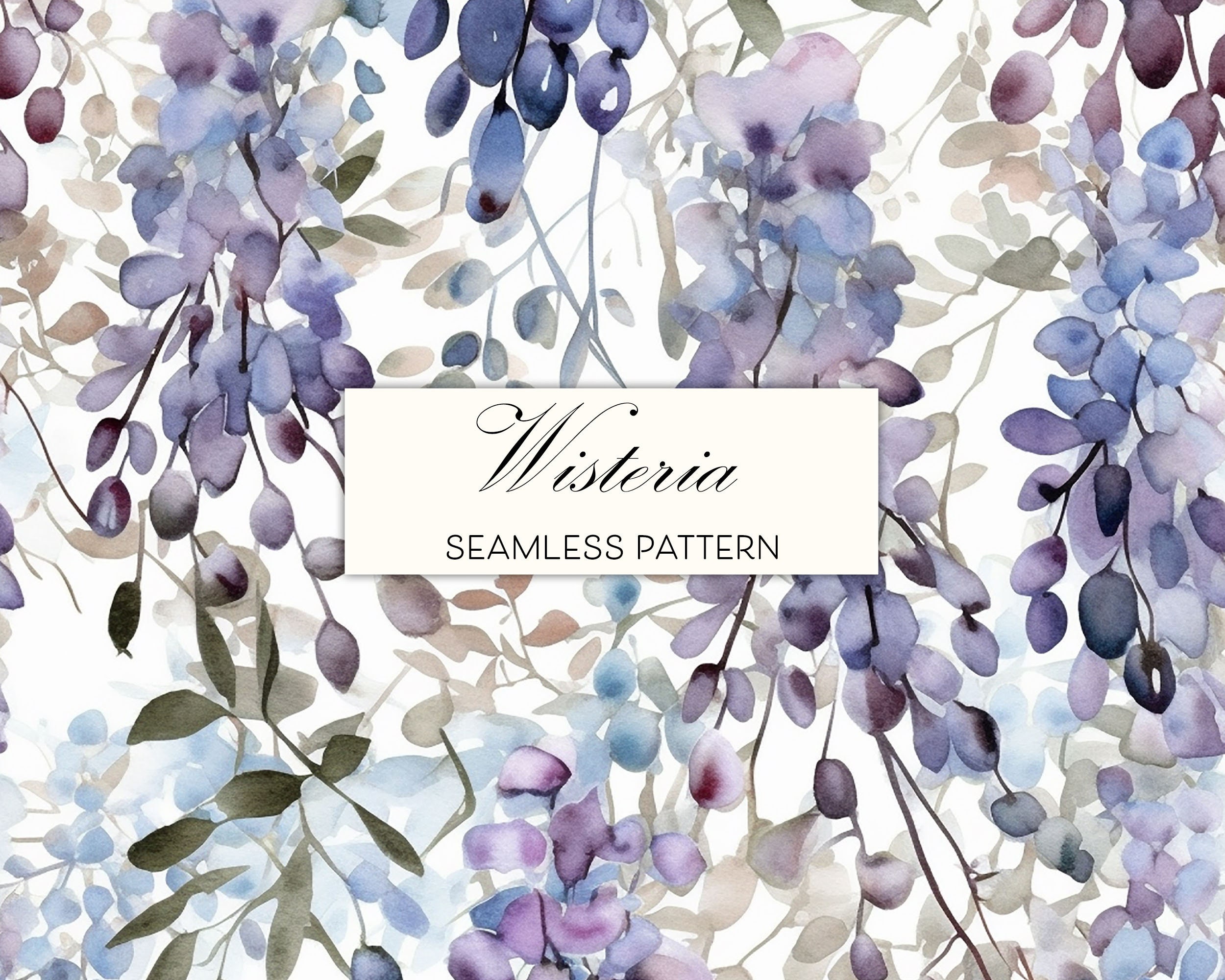 Wisteria Print Seamless Pattern, Watercolour Flowers, Repeat Pattern ...