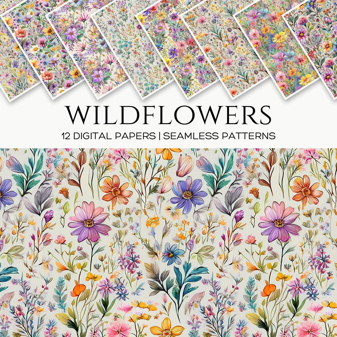 Whimsical Wildflower Digital Paper Pack, Seamless Patterns Floral ...