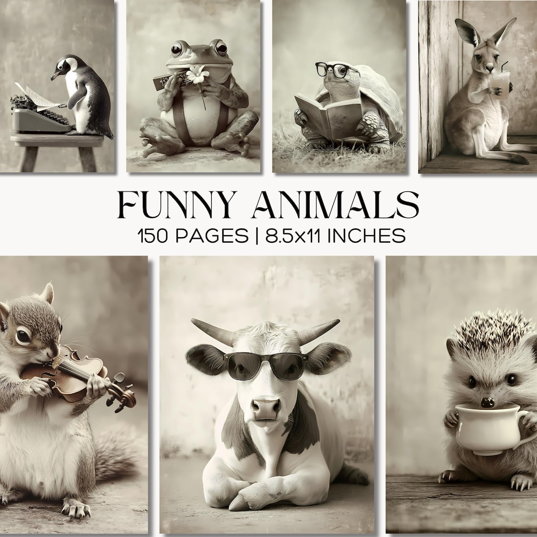 Vintage Funny Animal Ephemera, Black and White Printable Scrapbook ...