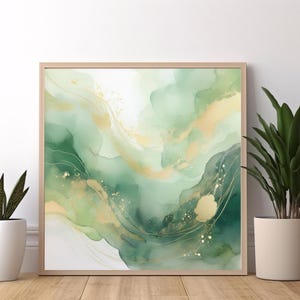 Emerald Gold Watercolor Textures, Abstract Green Backgrounds, Printable ...
