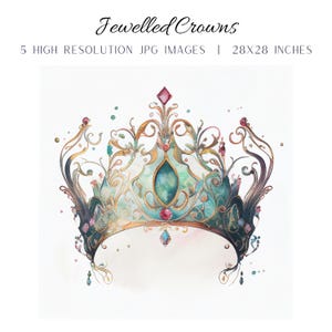 Jewelled Crown Clipart Bundle, Watercolour Crown, Fairytale Clipart ...