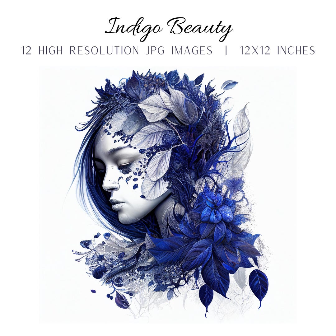 Indigo Beauty Fantasy Art Prints, Printable Blue Purple Watercolor ...