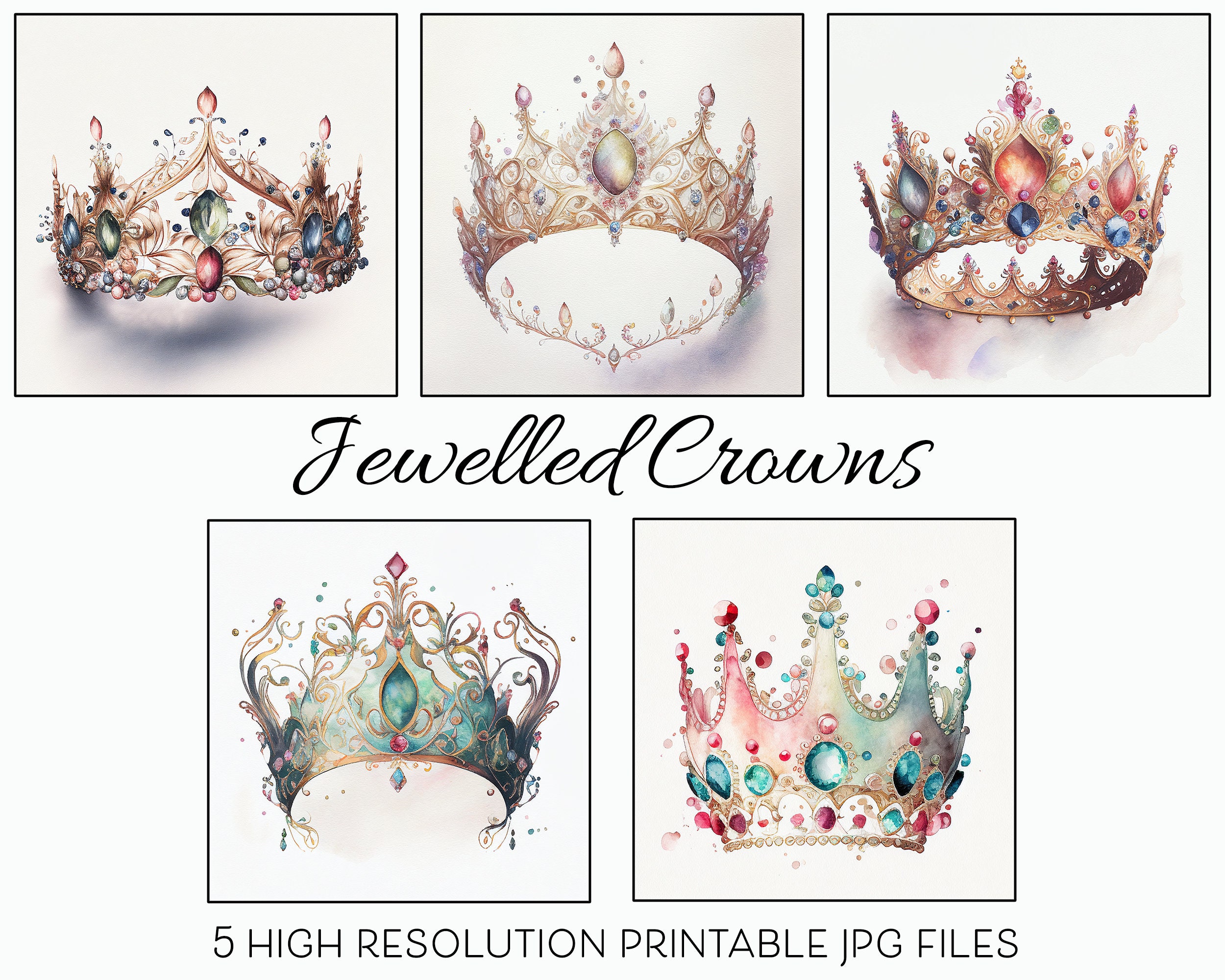 Jewelled Crown Clipart Bundle Watercolour Crown Fairytale - Etsy