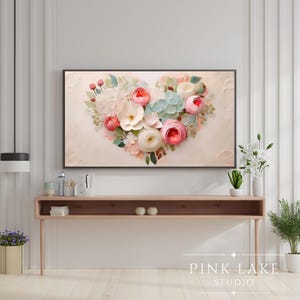 Romantic Floral Heart TV Frame Art Pastel Valentines Day Digital Decor ...