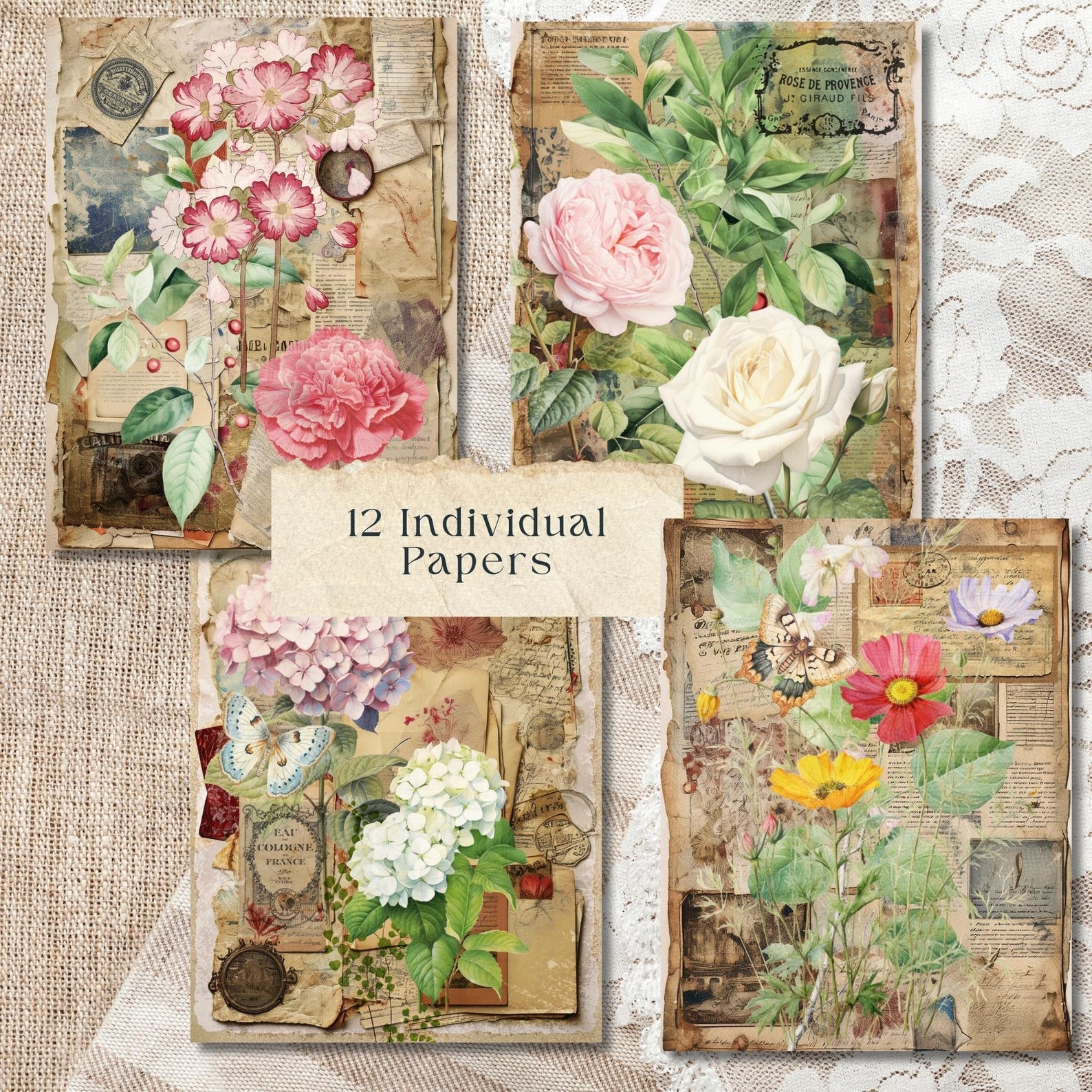 Vintage Floral Junk Journal Pages, Botanical Ephemera (digital Download ...