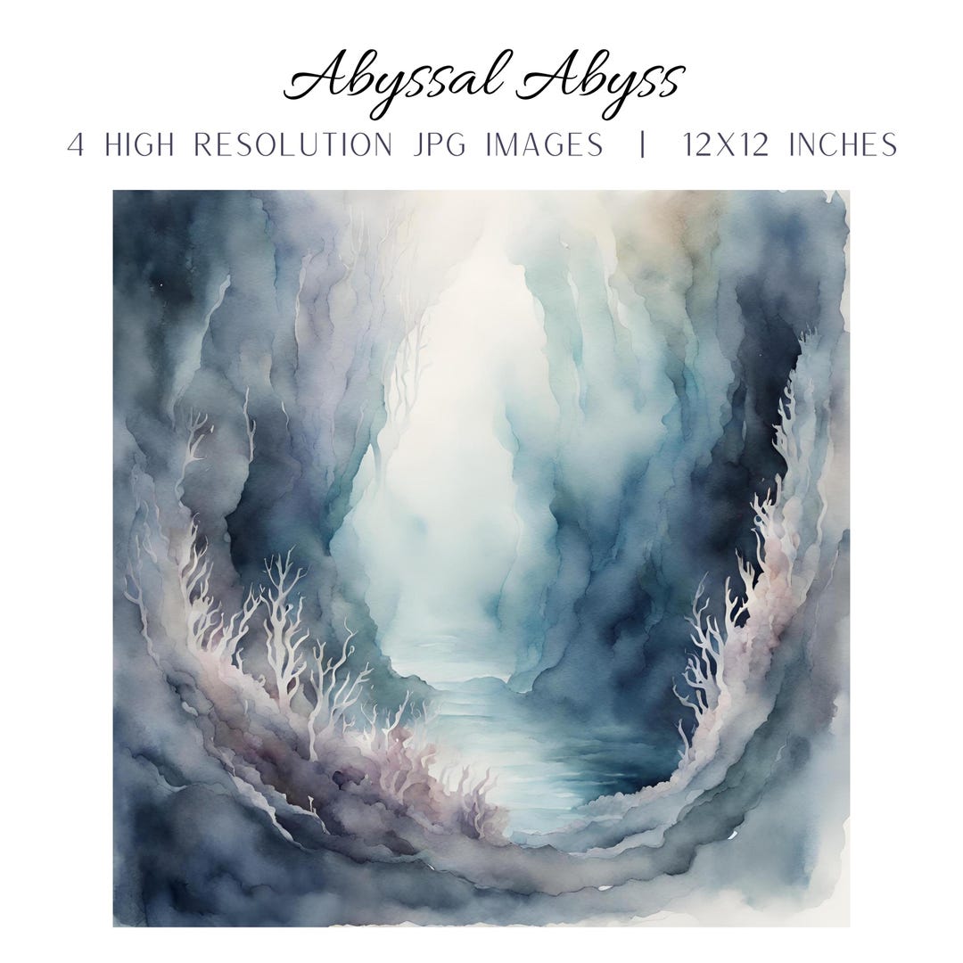 Abyssal Abyss Blue Watercolour Digital Paper, Blue Wall Art, Office ...