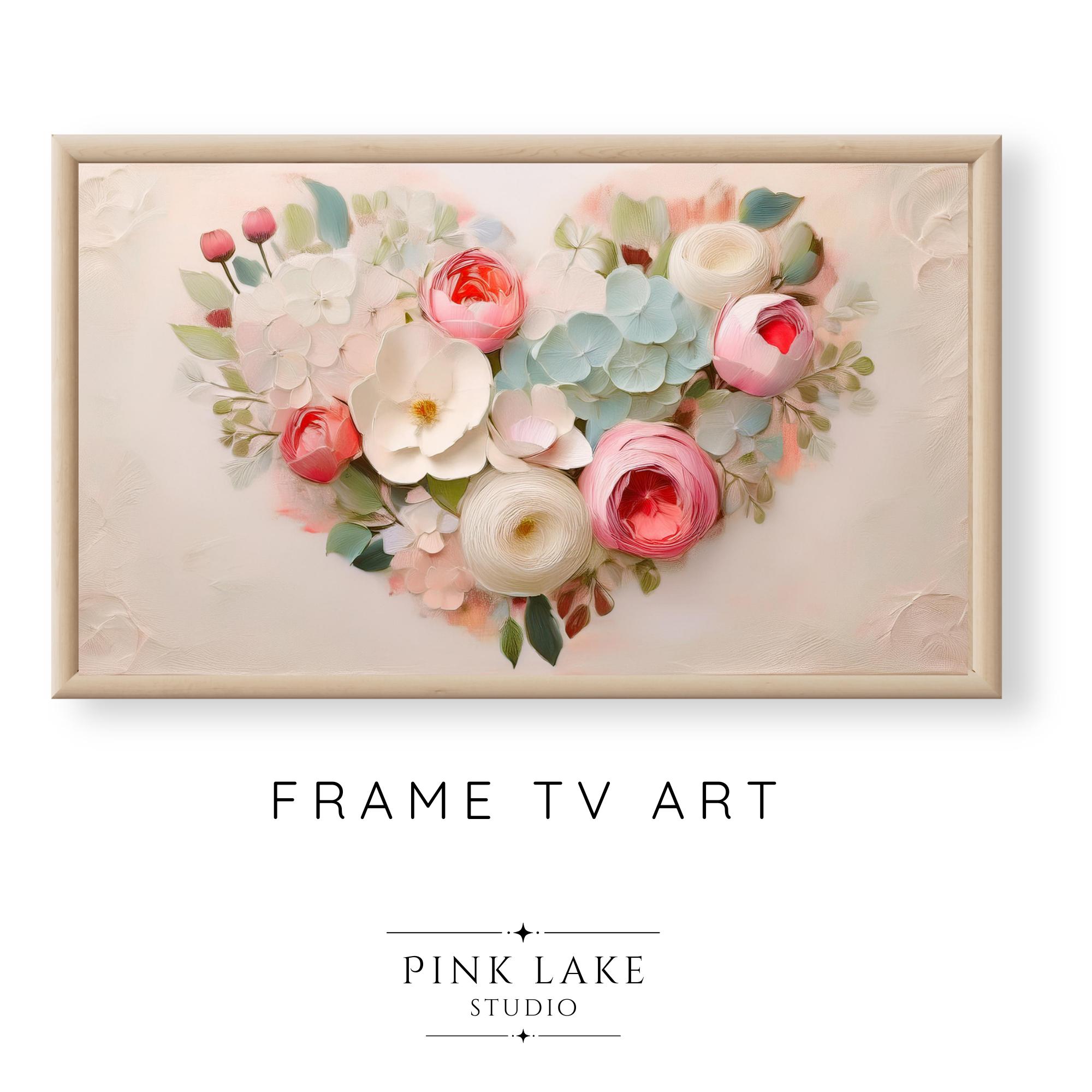 Romantic Floral Heart TV Frame Art Pastel Valentines Day Digital Decor ...