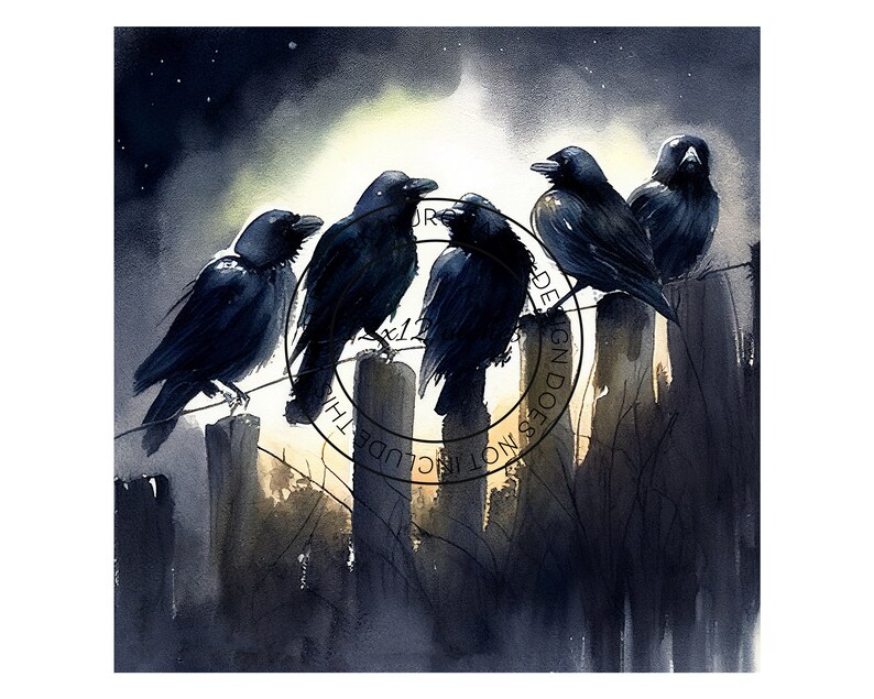 Eerie Black Crow Painting Moonlit Wall Art Wooden Fence - Etsy