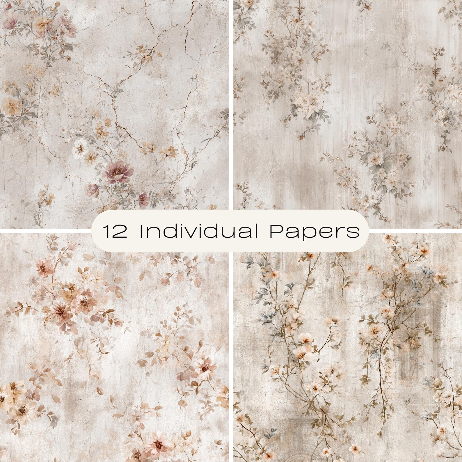 French Floral Seamless Pattern Set, Vintage Wall Textures, Château ...