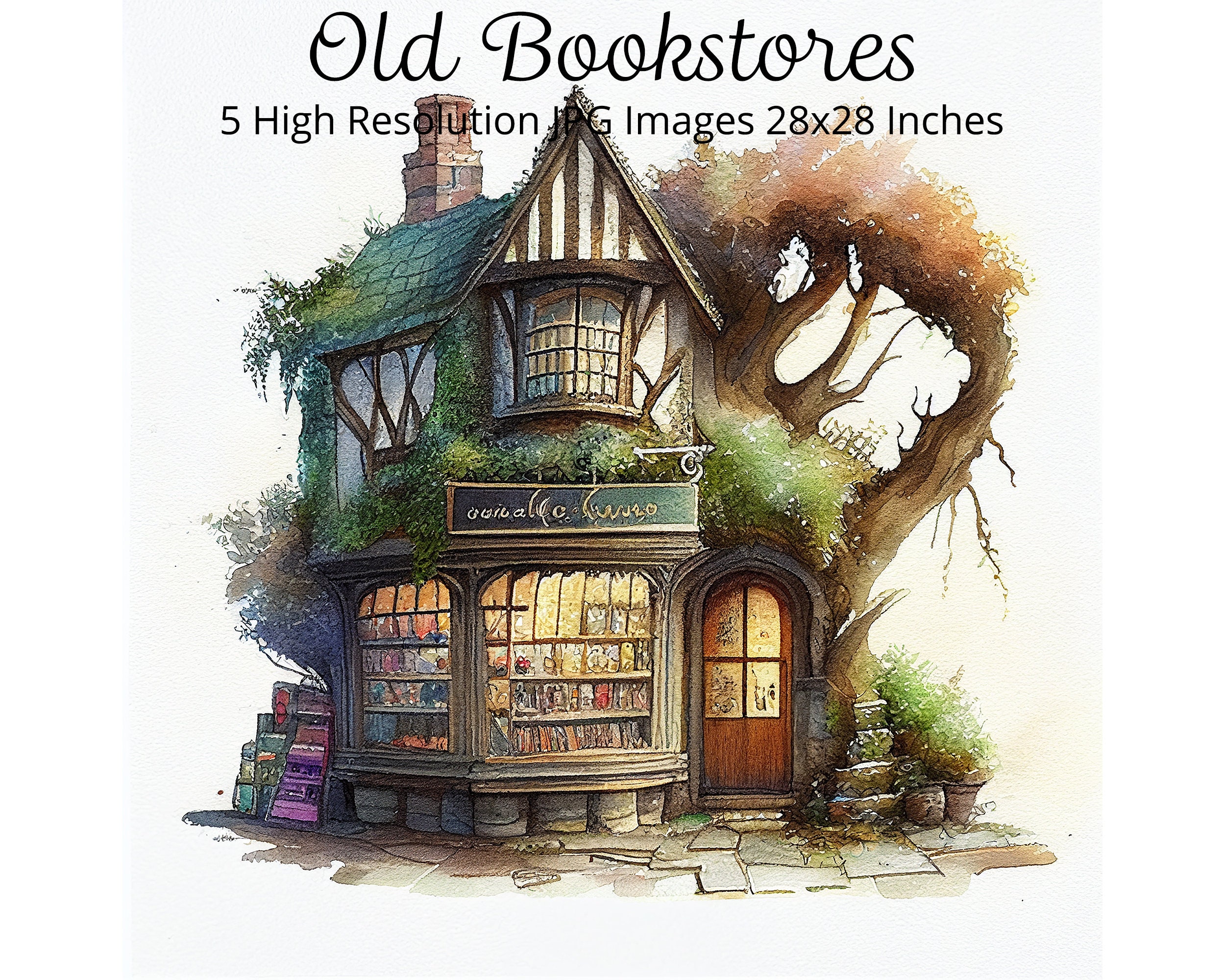 Old Book Shop Wall Art, Bookworm Life Clipart, Watercolour Books ...