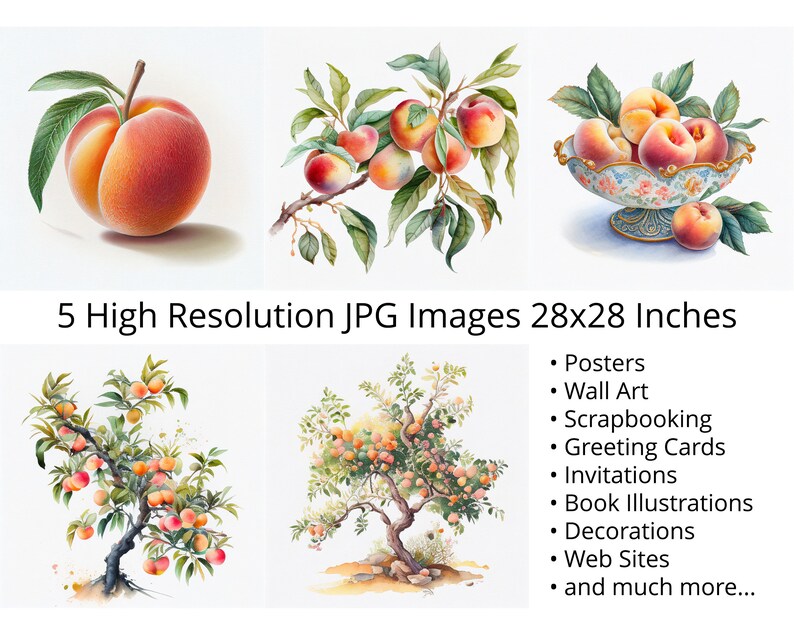 Peach Clipart Set, Peach Tree, Watercolour Peach, Peach Fruit Bowl ...