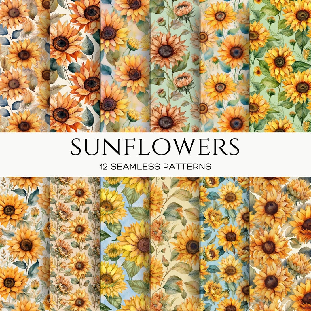 Watercolor Sunflowers Digital Paper Pack, Seamless Patterns for ...