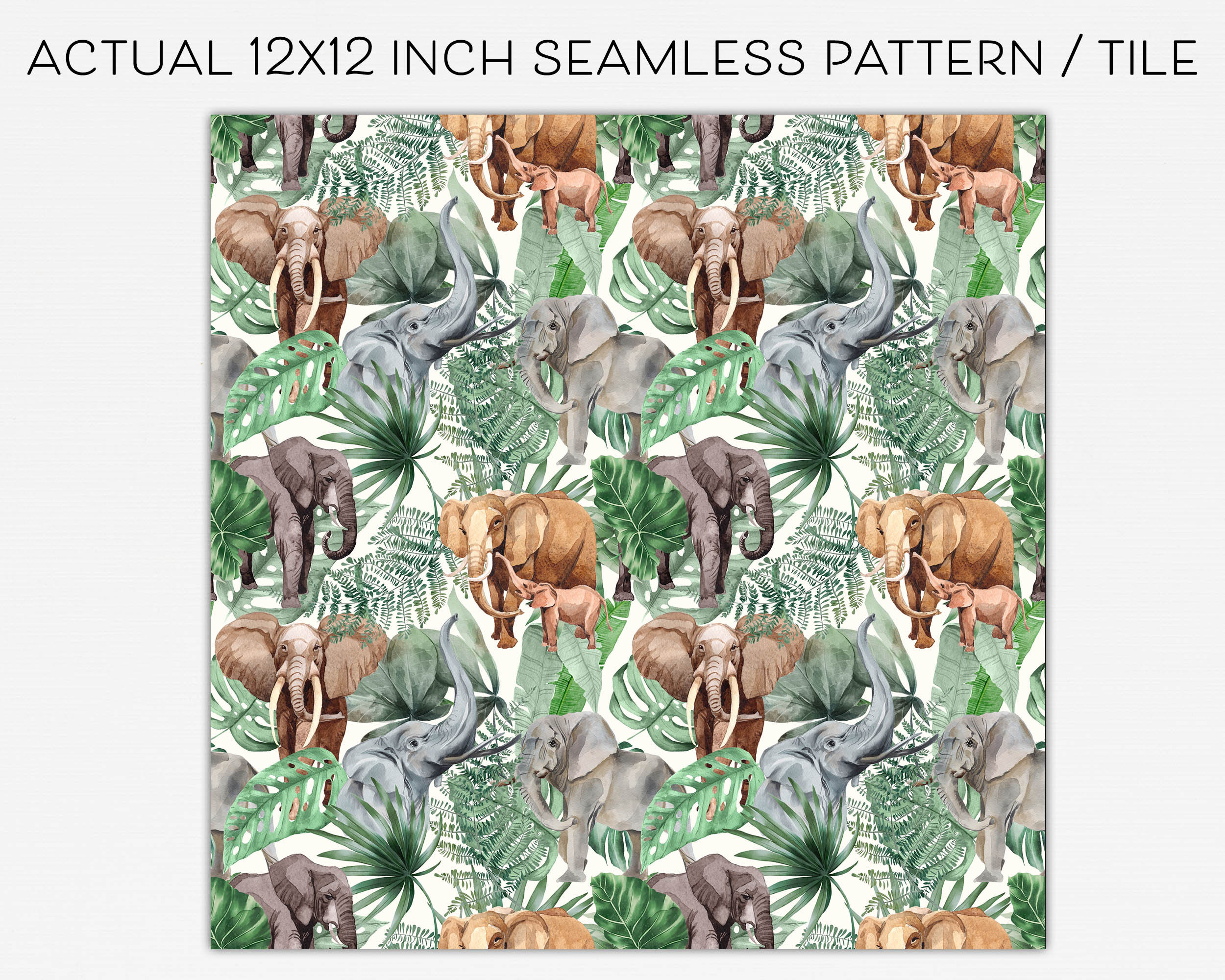 Elephant Print Seamless Pattern, Watercolour Elephants, Repeat Pattern ...