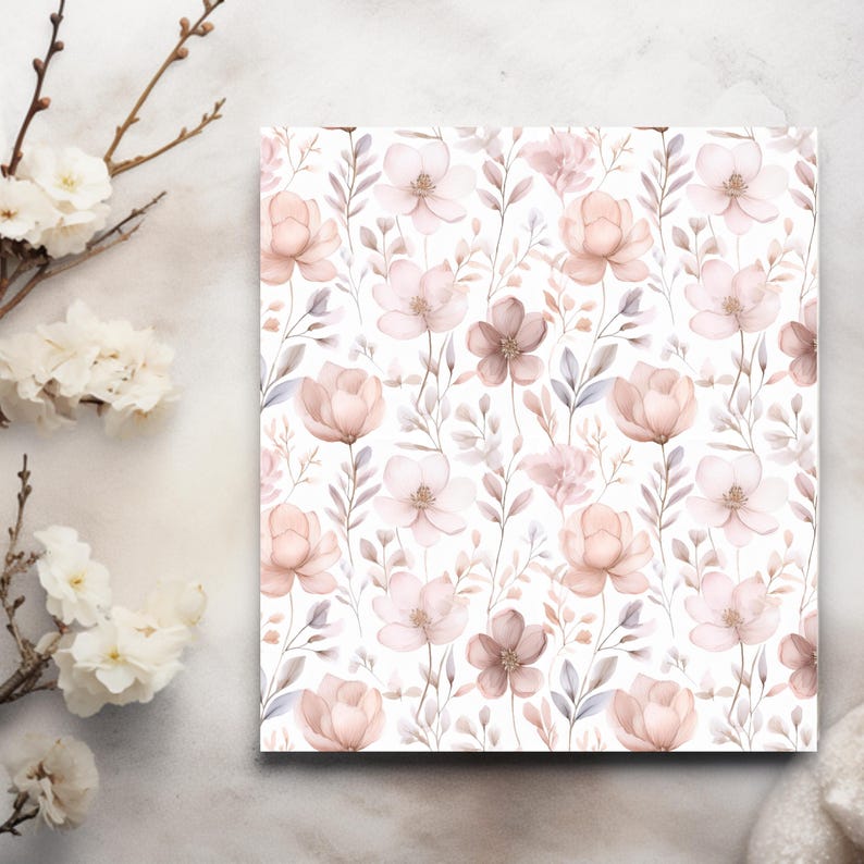 Ivory Blush Seamless Digital Paper, Soft Pink Floral Patterns, Cream ...