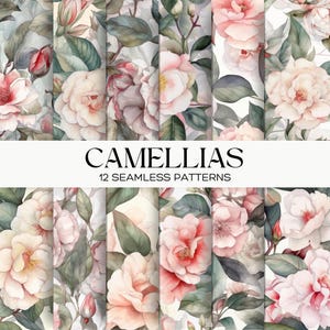 Camellia Seamless Pattern Digital Paper, Pink Floral Backgrounds, 12x12 ...