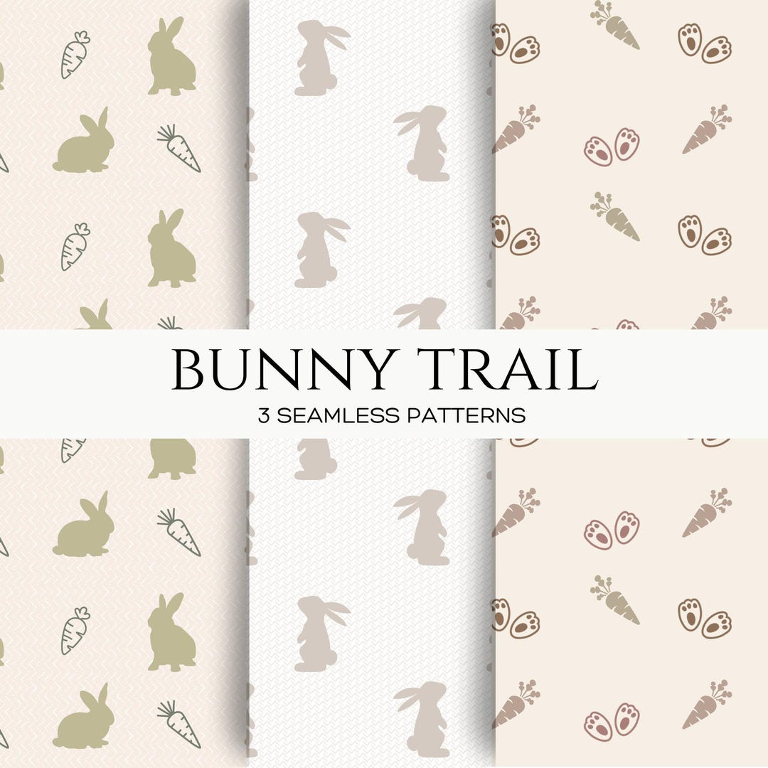 Bunny Trail Easter Digital Paper Pack, Bunny and Carrot Seamless ...