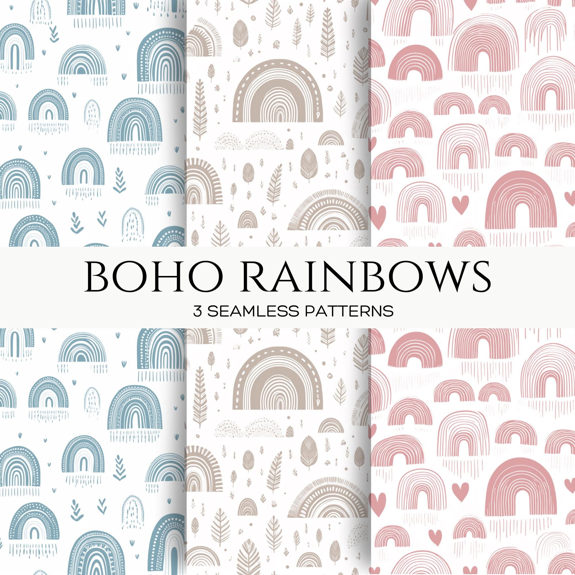Boho Rainbow Seamless Paper Set, Scandinavian Patterns (digital ...