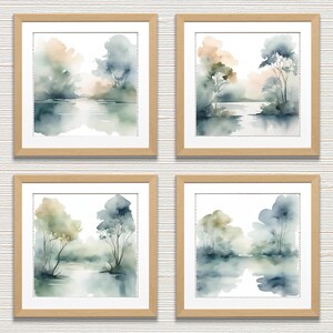 Subtle Tranquility Watercolour Lake Backgrounds, Green Watercolour ...