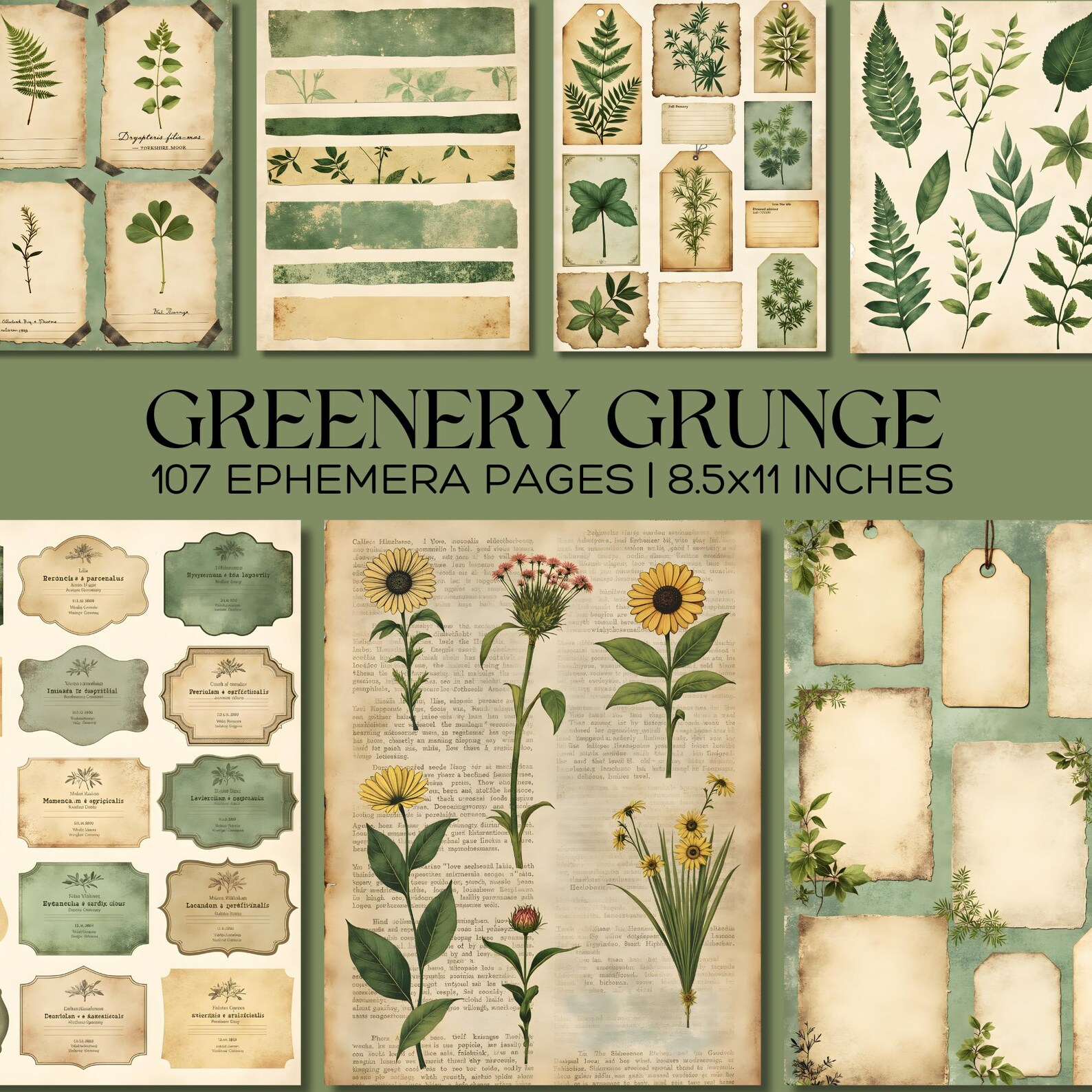 Botanical Junk Journal Kit, Vintage Greenery Ephemera (digital Download ...